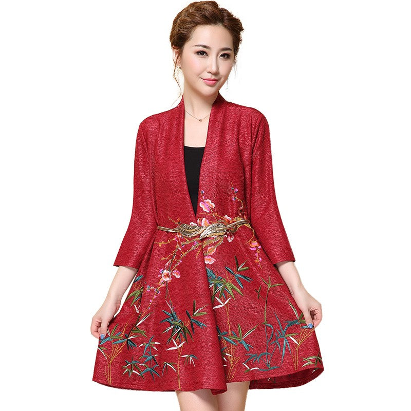 Floral Embroidery Open Front Chinese Style Wind Coat – IDREAMMART