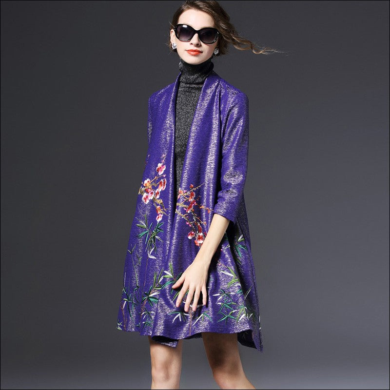Floral Embroidery Open Front Chinese Style Wind Coat – IDREAMMART