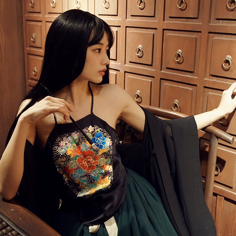 Sexy Floral Real Silk Bellyband Halter Top Chinese Dudou – IDREAMMART