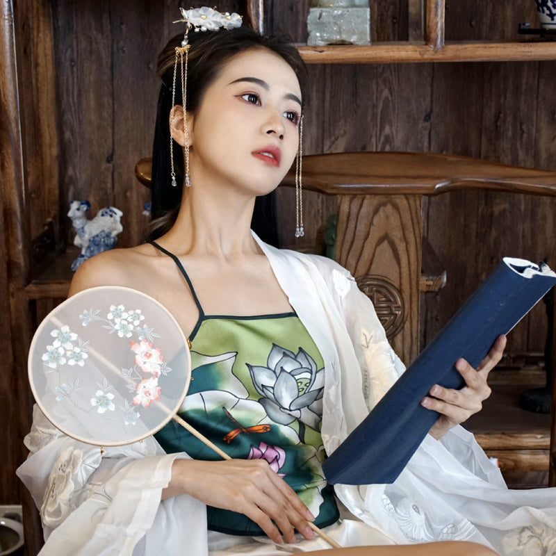Sexy Lotus Pattern Real Silk Bellyband Halter Top Chinese Dudou ...