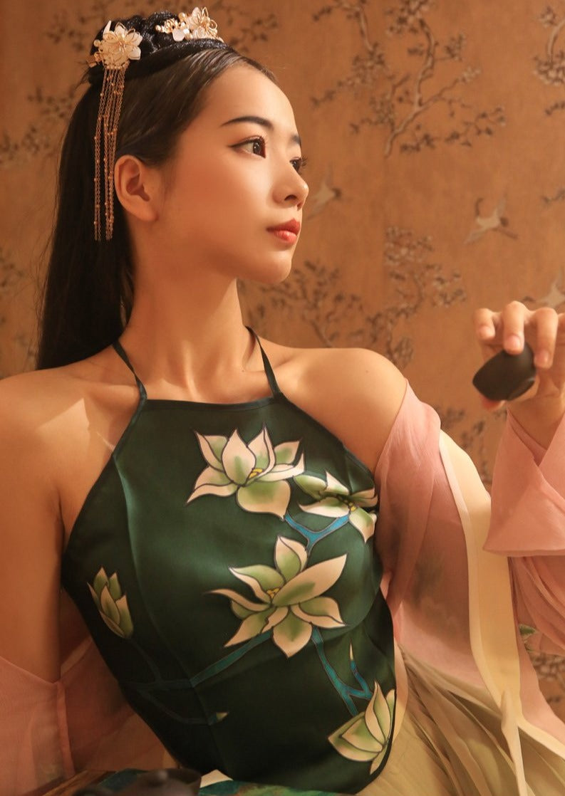 Sexy Lotus Pattern Real Silk Bellyband Halter Top Chinese Dudou ...
