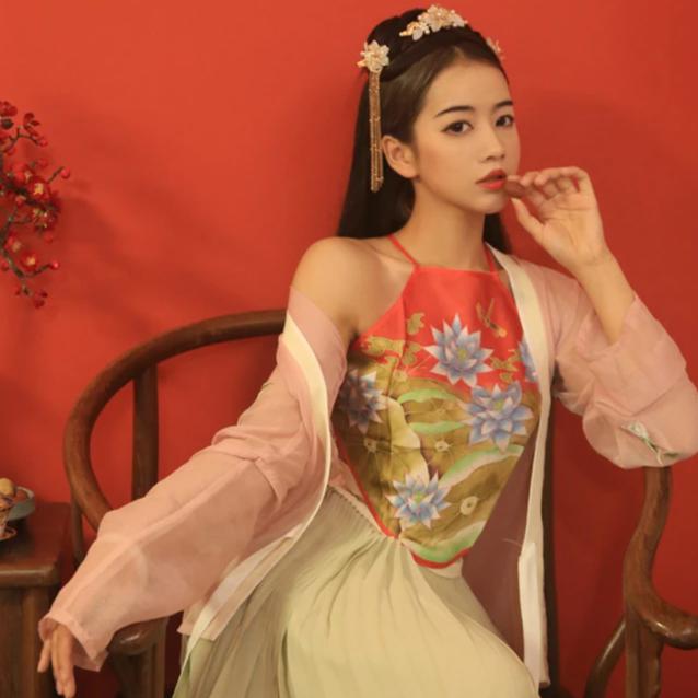 Sexy Lotus Pattern Real Silk Bellyband Halter Top Chinese Dudou ...