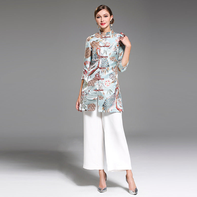 Silk Blend Cheongsam Top Chinese Suit includes Long Pants – IDREAMMART