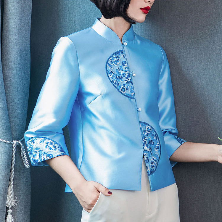 Mandarin Collar Floral Embroidery Traditional Chinese Jacket – IDREAMMART