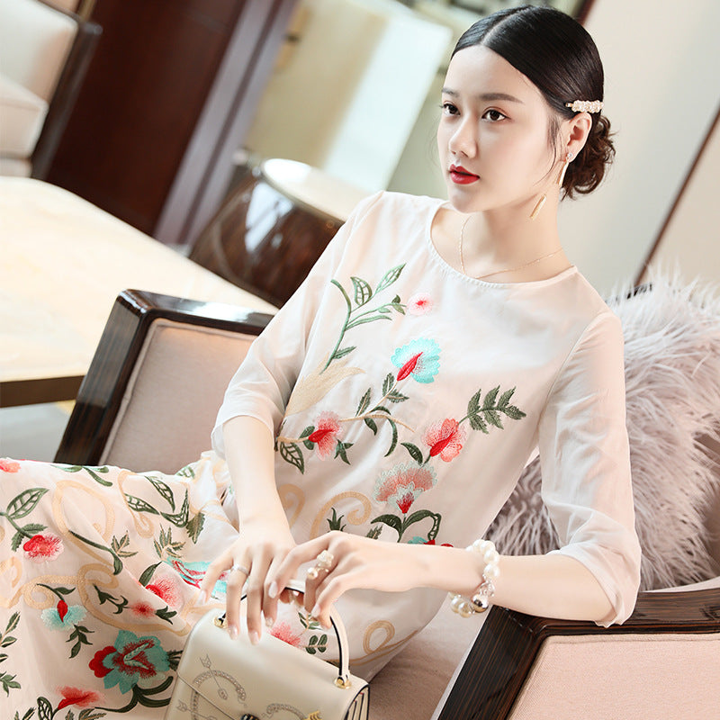 Round Neck Half Sleeve Floral Embroidery Han Chinese Costume – IDREAMMART