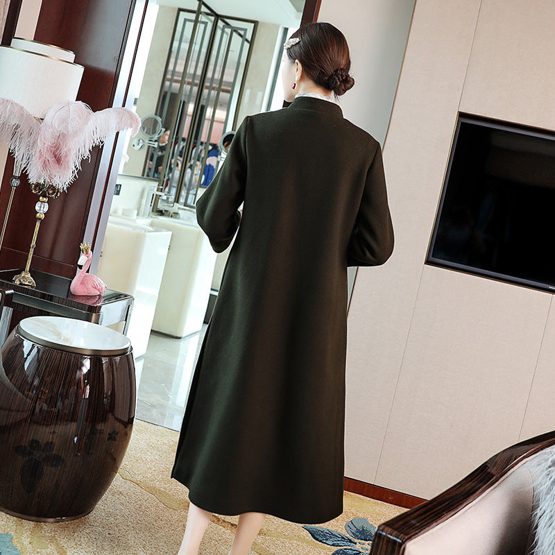 Floral Embroidery Chinese Style Retro Wool Coat Wind Coat – IDREAMMART