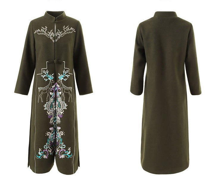 Floral Embroidery Chinese Style Retro Wool Coat Wind Coat – IDREAMMART