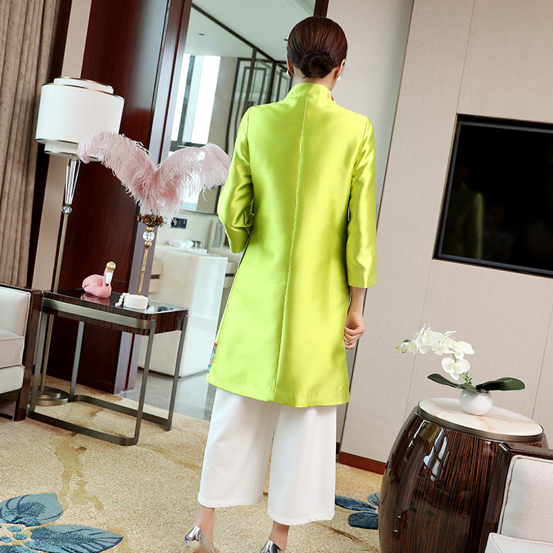 3/4 Sleeve Floral Embroidery Taffeta Chinese Wind Coat Han Costume ...