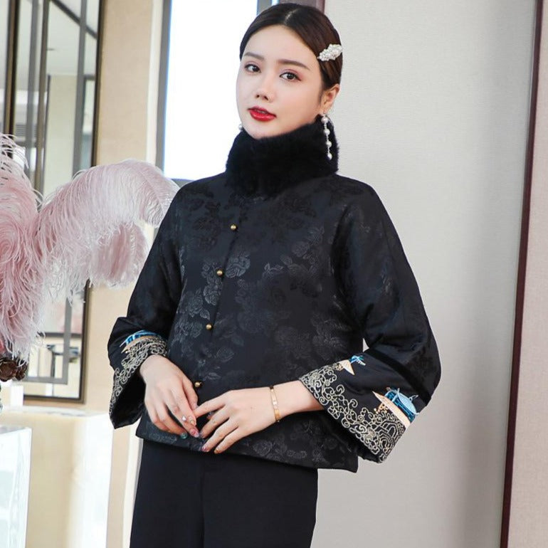 Embroidery Mandarin Sleeve Chinese Style Wadded Coat Casual Jacket ...