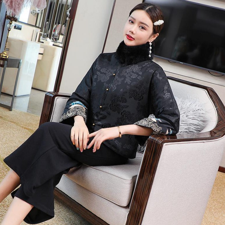 Embroidery Mandarin Sleeve Chinese Style Wadded Coat Casual Jacket ...