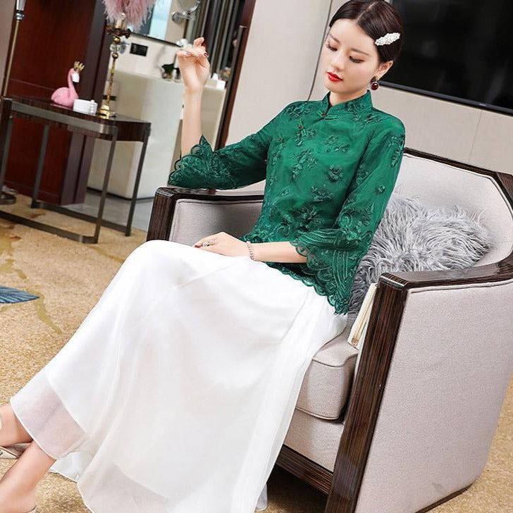 Mandarin Collar Floral Embroidery Retro Traditional Chinese Shirt ...
