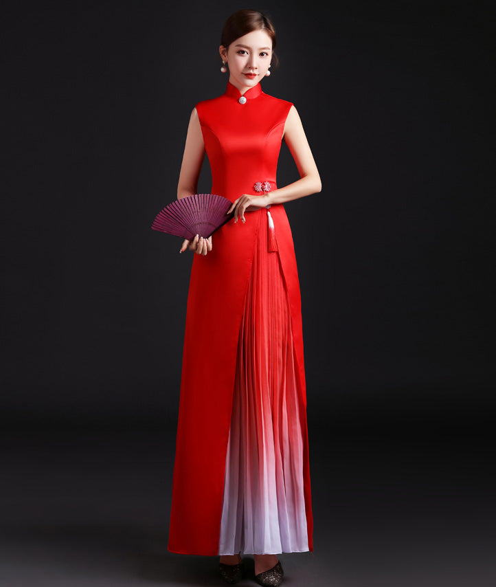 Sleeveless Satin Ao Dai Chinese Evening Dress with Tassel – IDREAMMART