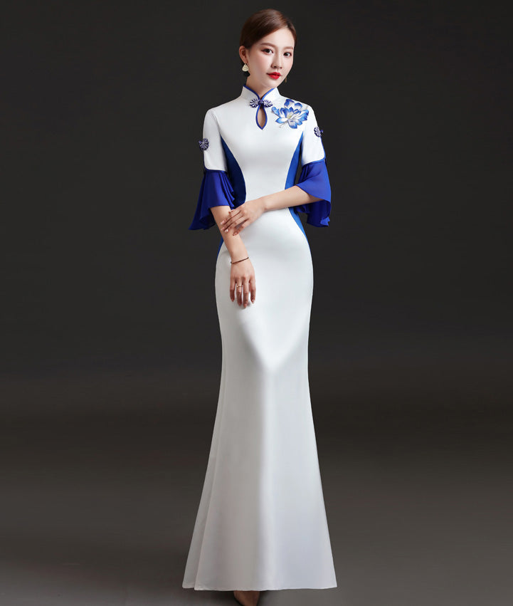 Ruffle Sleeve Cheongsam Top Long Mermaid Chinese Evening Dress – IDREAMMART