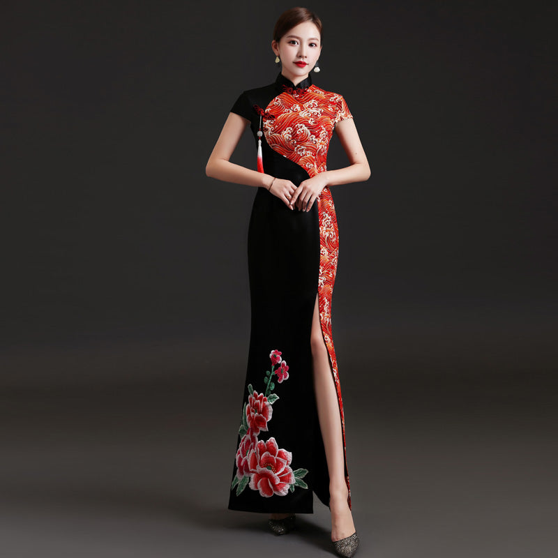 Wave Joint Cheongsam Top Long Mermaid Chinese Evening Dress – IDREAMMART