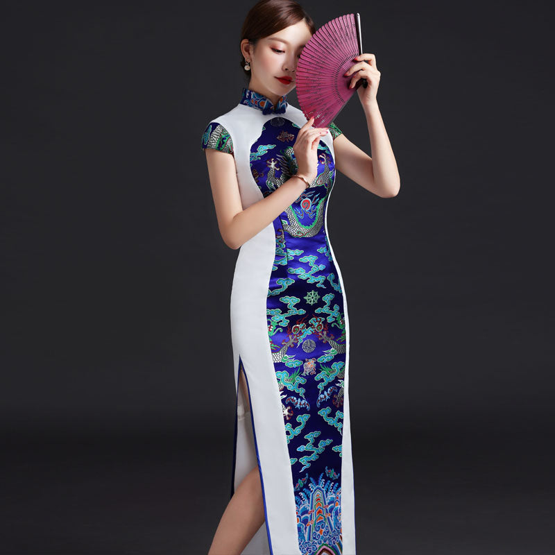 Auspicious Pattern Brocade Traditional Cheongsam Chinese Evening Dress ...
