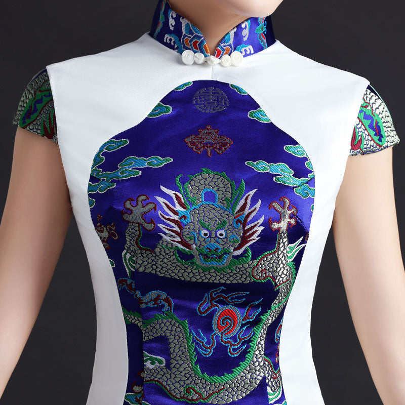 Auspicious Pattern Brocade Traditional Cheongsam Chinese Evening Dress ...