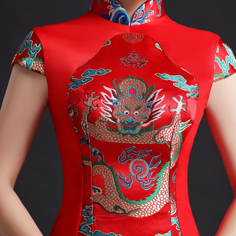 Auspicious Pattern Brocade Traditional Cheongsam Chinese Evening Dress ...