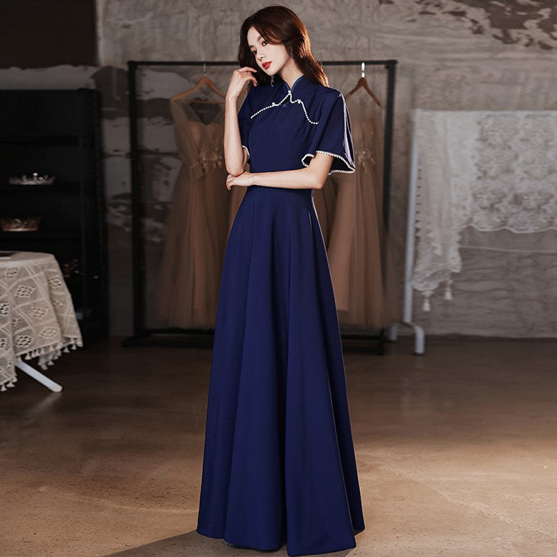 Trumpet Sleeve Cheongsam Top Chinese Prom Dress with Sequins Edge ...