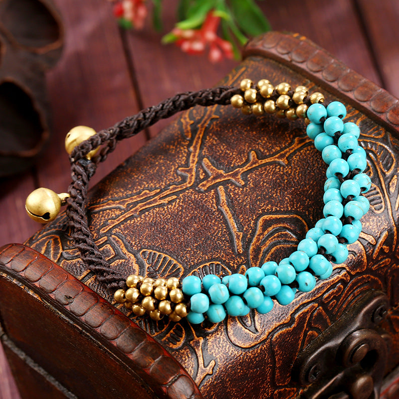 Wax String Turquoise Beads Boho Style Bracelet – IDREAMMART