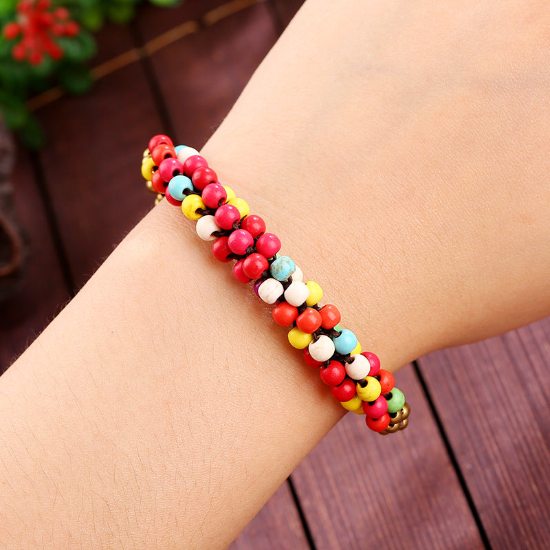 Wax String Turquoise Beads Boho Style Bracelet – IDREAMMART