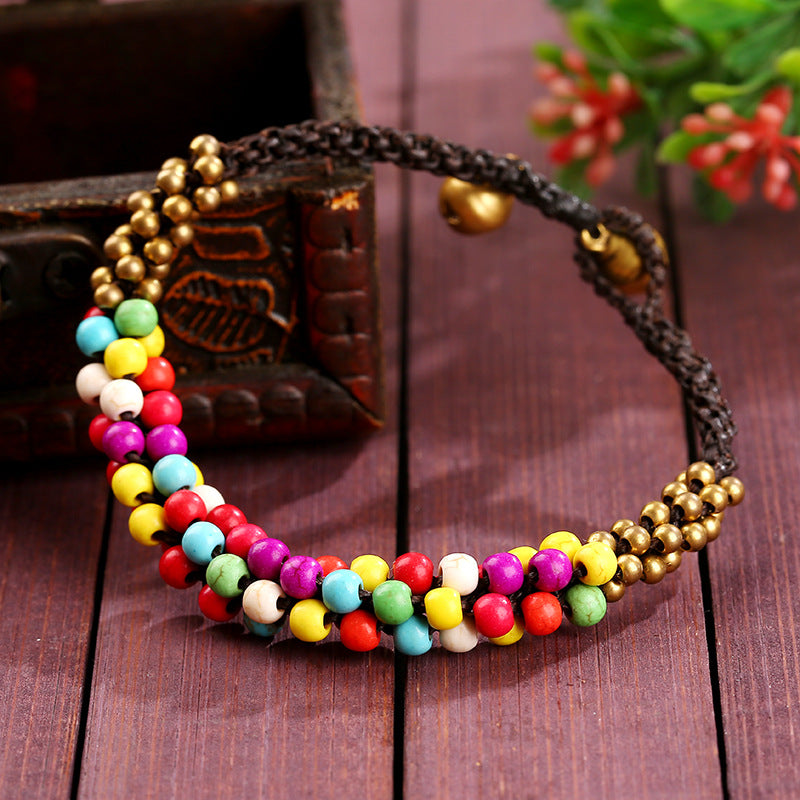 Wax String Turquoise Beads Boho Style Bracelet – IDREAMMART