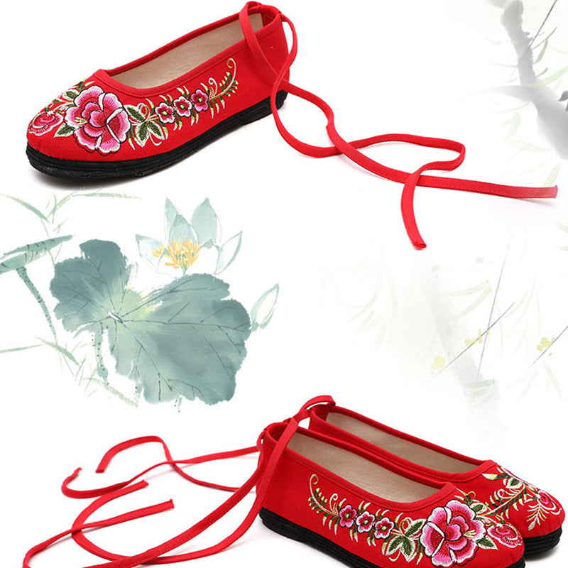 Lace Up Traditional Chinese Floral Embroidery Shoes – IDREAMMART