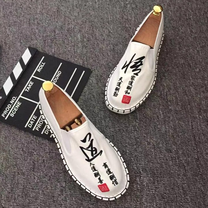 Chinese Characters Embroidery Traditional Chinese Causal Shoes Loafers ...