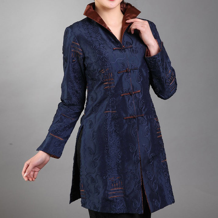 Long Sleeve V Neck Floral Embroidery Chinese Style Wind Coat – IDREAMMART