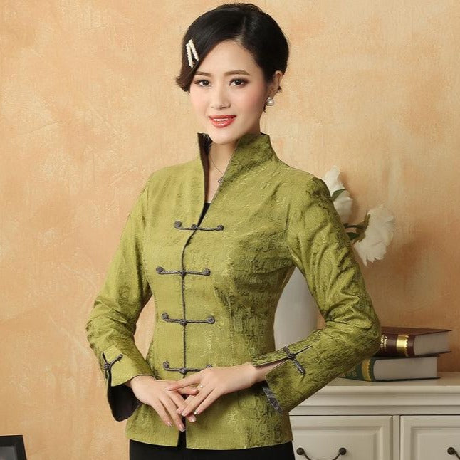 Mandarin Sleeve V Neck Chinese Style Jacket with Strap Buttons – IDREAMMART