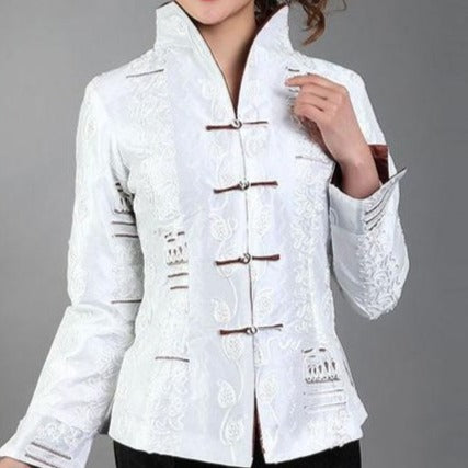 V Neck Stand Collar Fancy Cotton Chinese Style Jacket with Strap Butto ...