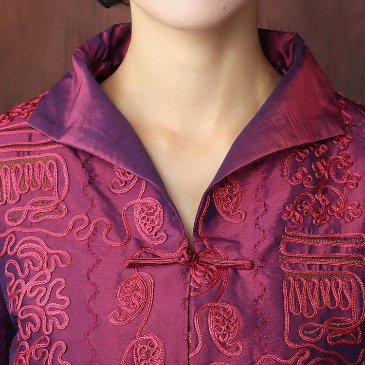 V Neck Stand Collar Fancy Cotton Chinese Style Jacket with Strap Butto ...