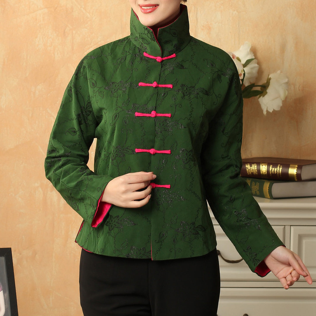 Stand Collar Cotton Chinese Coat with Strap Buttons – IDREAMMART