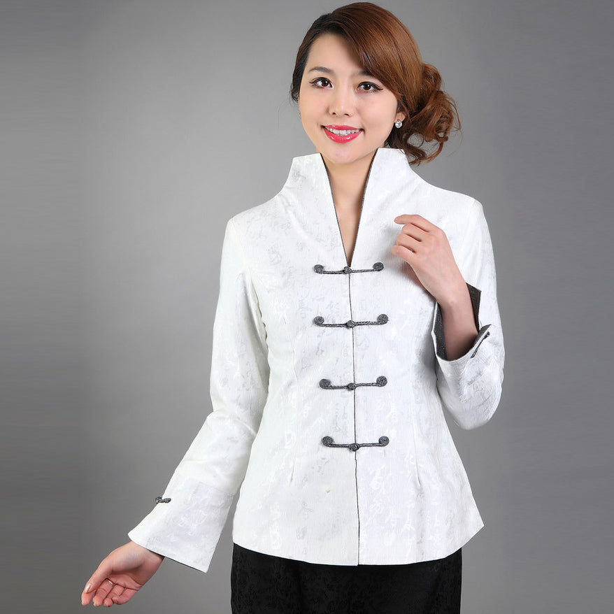 Mandarin Sleeve V Neck Fancy Cotton Chinese Jacket with Strap Buttons ...