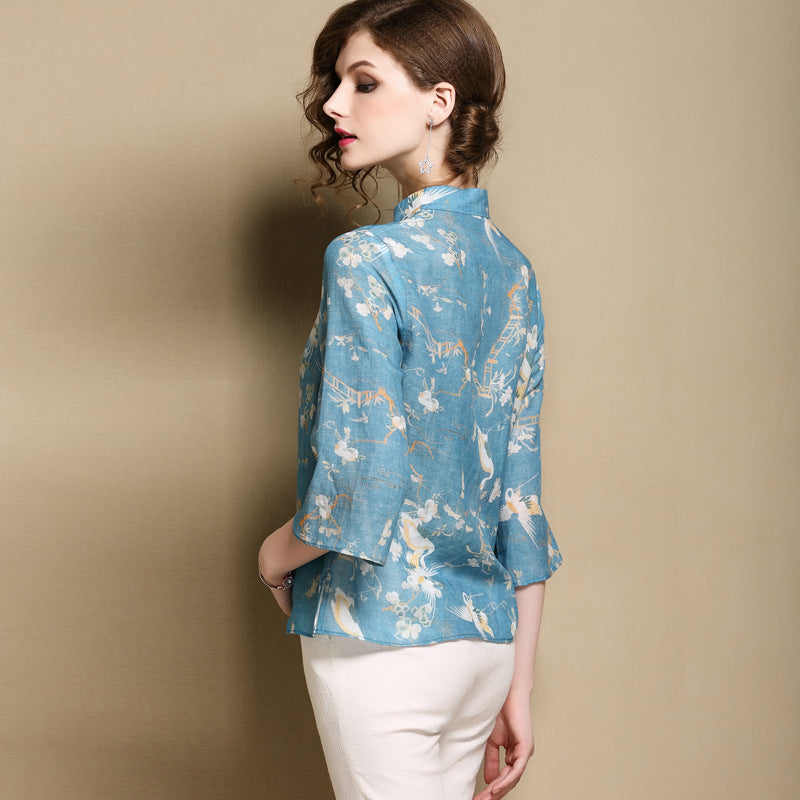 Floral Signature Cotton Cheongsam Top Chinese Style Blouse – IDREAMMART