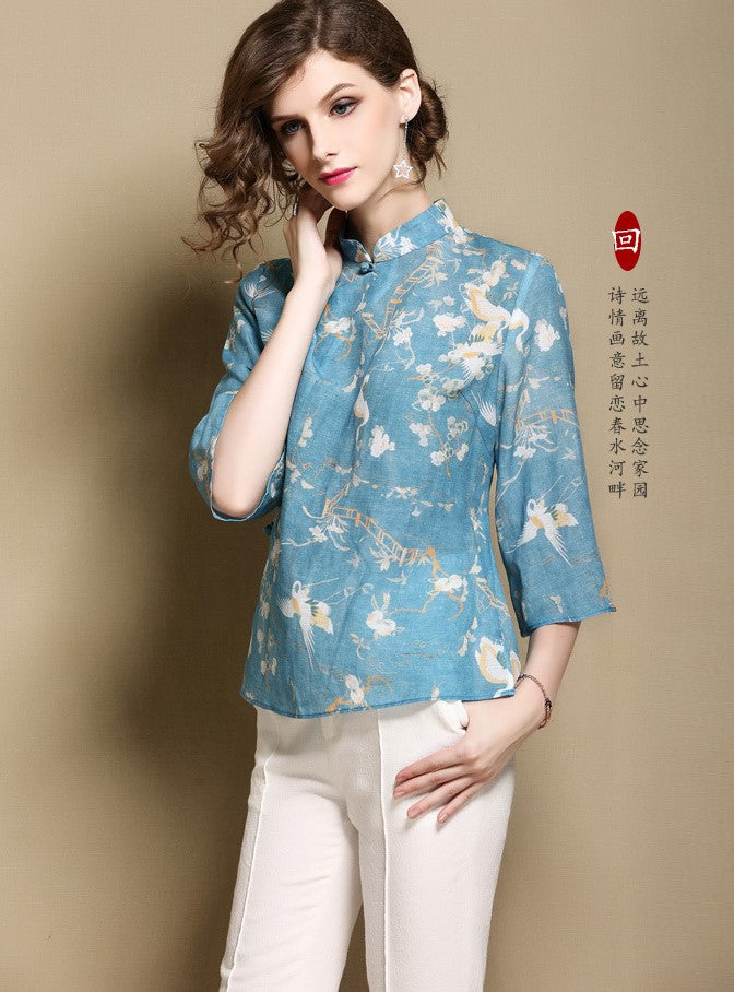 Floral Signature Cotton Cheongsam Top Chinese Style Blouse – IDREAMMART