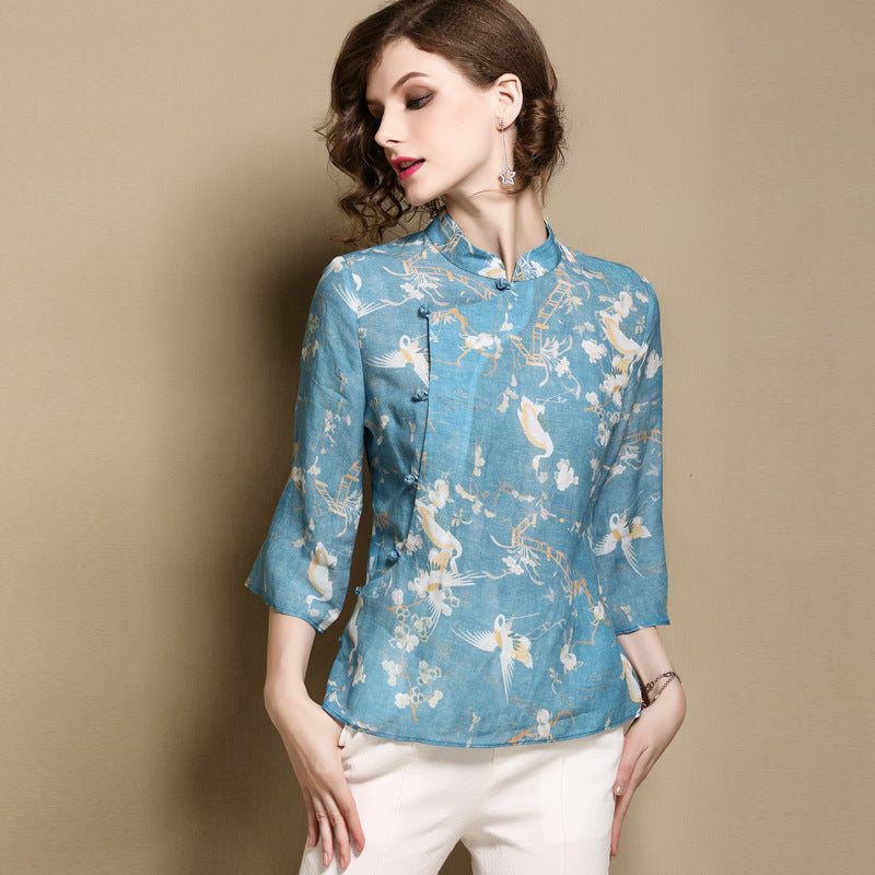 Floral Signature Cotton Cheongsam Top Chinese Style Blouse – IDREAMMART
