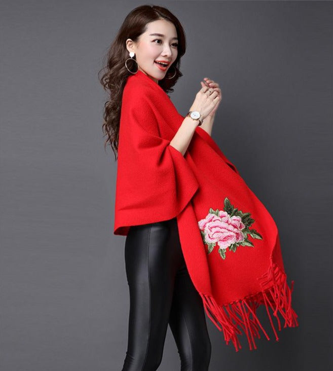 All Matched Chinese Style Floral Sweater Shawl with Tassels – IDREAMMART