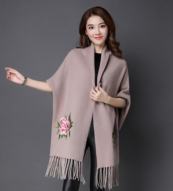 All Matched Chinese Style Floral Sweater Shawl with Tassels – IDREAMMART