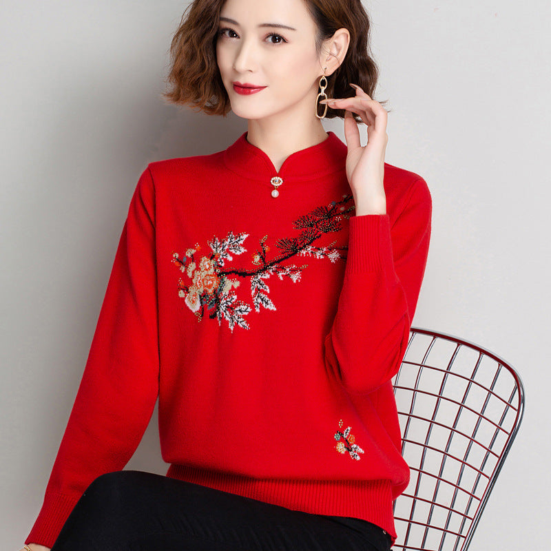 Floral Embroidery Blouse Chinese Style Knit Shirt – IDREAMMART