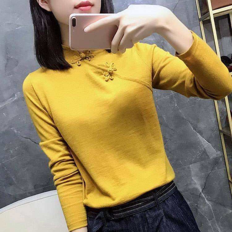 Mandarin Collar Women's Blouse Chinese Style Knit Shirt – IDREAMMART