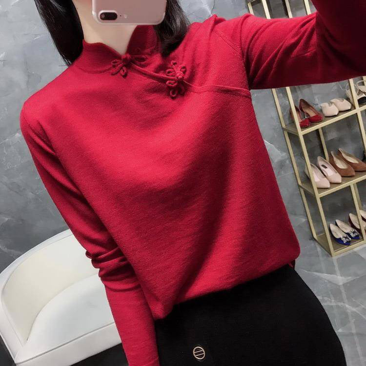 Mandarin Collar Women's Blouse Chinese Style Knit Shirt – IDREAMMART