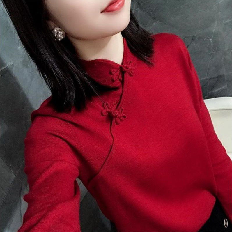 Mandarin Collar Women's Blouse Chinese Style Knit Shirt – IDREAMMART