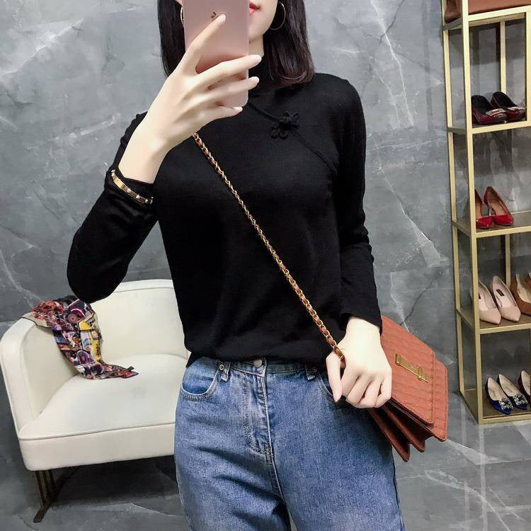 Mandarin Collar Women's Blouse Chinese Style Knit Shirt – IDREAMMART