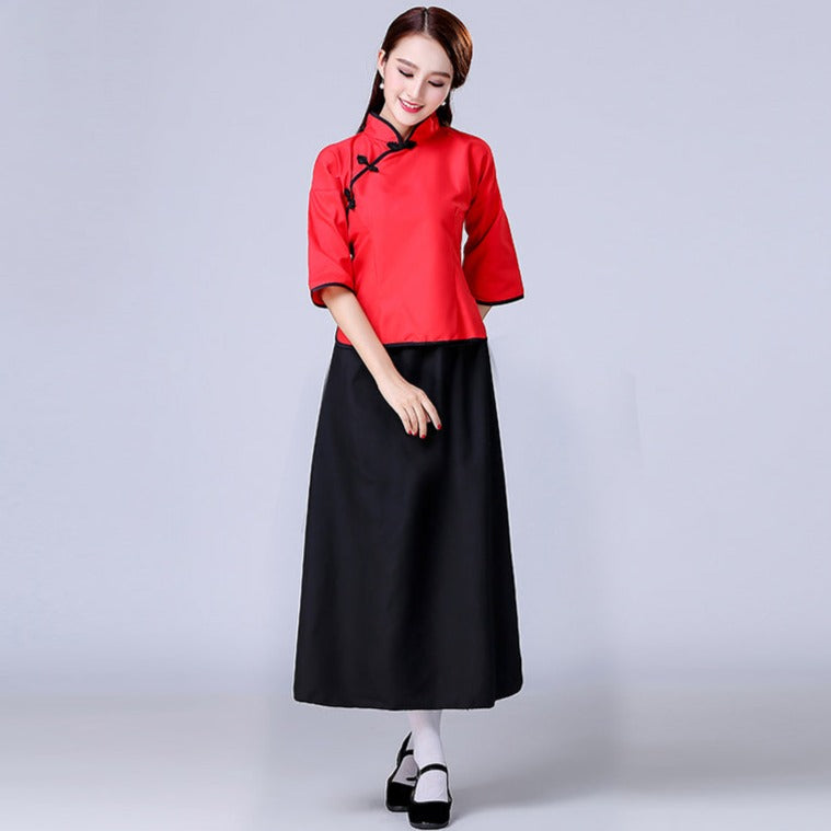 Cheongsam Top Full Length Skirt Chinese Suit 1930's School Uniform ...