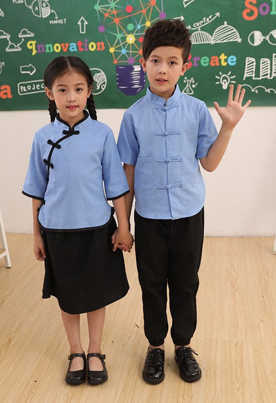 Retro Chinese Style School Uniform Short Sleeve Kid's Suit – IDREAMMART
