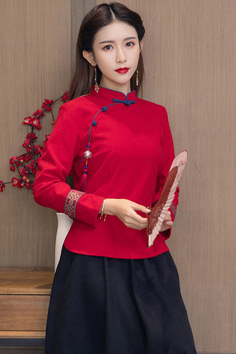 Thick Cheongsam Top Retro Chinese Jacket with Embroidery Cuff – IDREAMMART