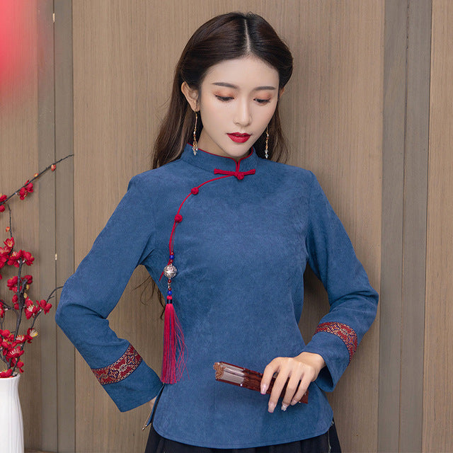 Thick Cheongsam Top Retro Chinese Jacket with Embroidery Cuff – IDREAMMART