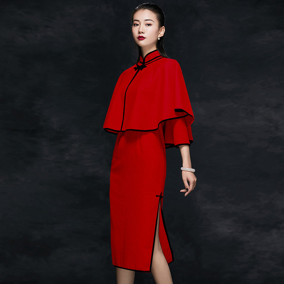 Wool Blend Traditional Cheongsam Chinese Evening Dress with Bolero Jac ...