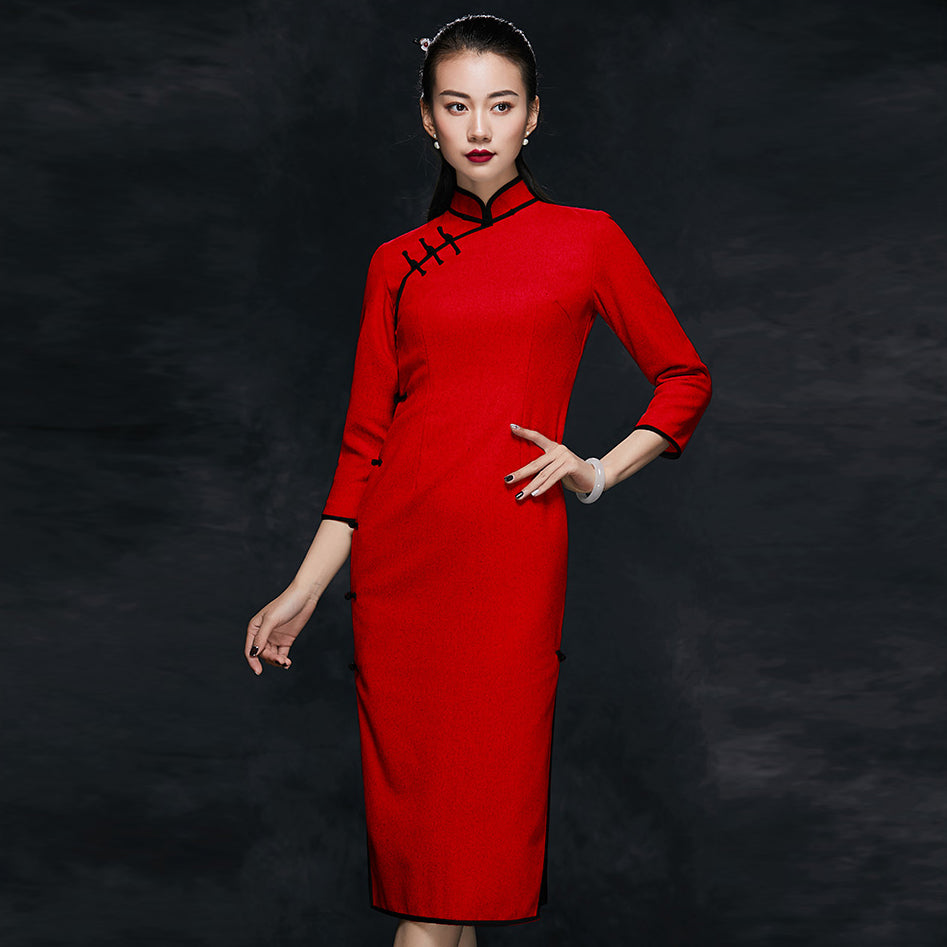 Wool Blend Traditional Cheongsam Chinese Evening Dress with Bolero Jac ...