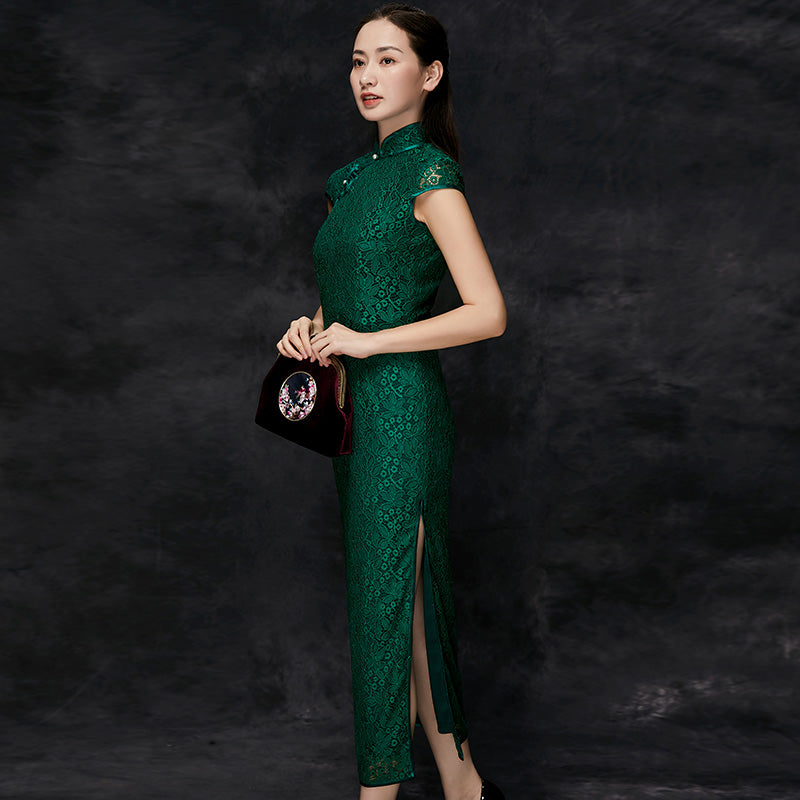 Cap Sleeve Floral Lace Bodycon Cheongsam Chinese Evening Dress – IDREAMMART